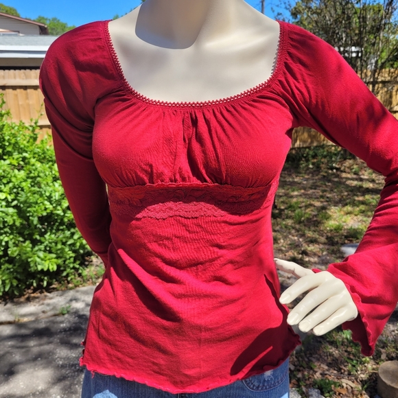 Self Esteem | Tops | Vtg 9s Self Esteem Red Peasant Blouse W Lace ...